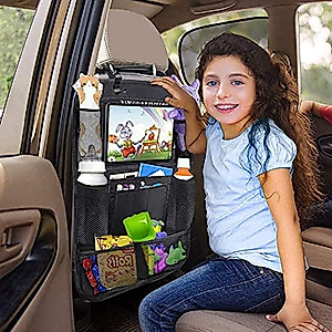 FEimaX Car Backseat Organizer Waterproof Kids Seat Back Kick Mat Protector with Touch Screen iPad Tablet Holder & 9 Storage Pockets Car Organizers for Family Trip Toy Bottle Snacks Books