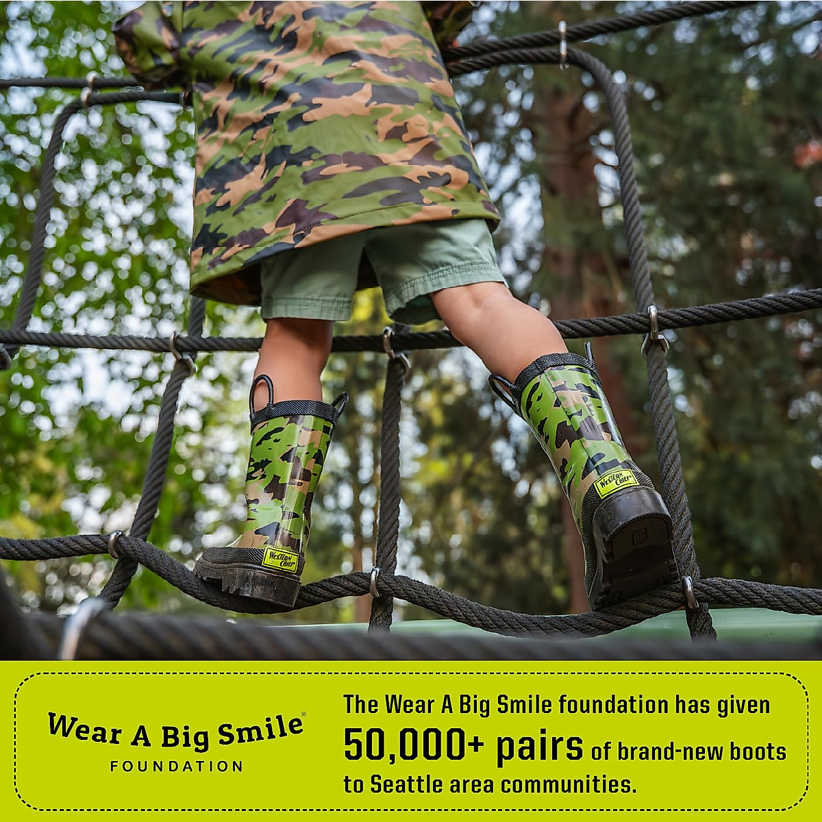 Western Chief Boys Waterproof Printed Rain Boot with Easy Pull on Handles - Camo, 4 M US Big Kid