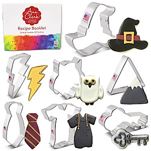 Witchcraft and Wizardry Cookie Cutters 7-Pc. Set Made in the USA by Ann Clark, Robe, Tie, Owl, Lightning Bolt, Witch's Hat, and more