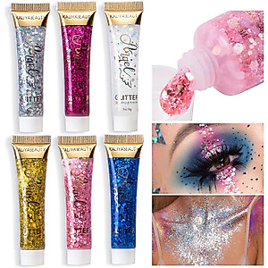 Beteligir 6pcs Face Body Glitter, Concert Glitter Gel, Face Eye Hair Music Festival Rave Accessories Makeup,Sparkling Body Glitter Gel for Women
