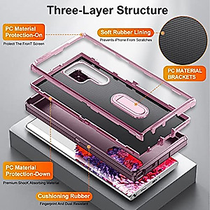 MYY for Galaxy S22 Ultra Case, Heavy Duty Shockproof Anti-Scratch Rugged Protective Case with Kickstand for Samsung Galaxy S22 Ultra 6.8 Inch 2022 (Fuchsia/Pink)