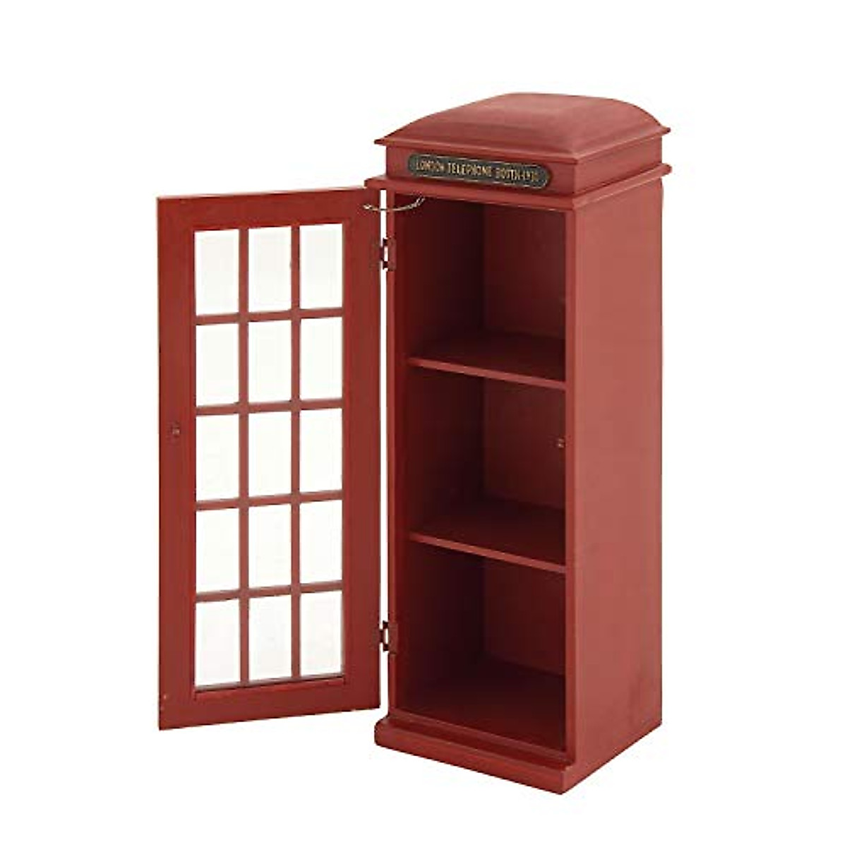 Deco 79 Wooden Telephone Room Storage Unit Vintage London Booth 2 Shelf Storage Cabinet, Accent Cabinet 11" x 9" x 30", Red