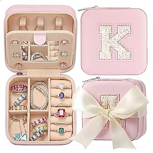 Parima Best Friend Birthday Gifts - Travel Jewelry Case | Gifts for Friends | Friend Gifts for Women Birthday Unique Gifts | Travel Gifts for Friends | Mothers Day Gifts for Women - Letter K, Pink