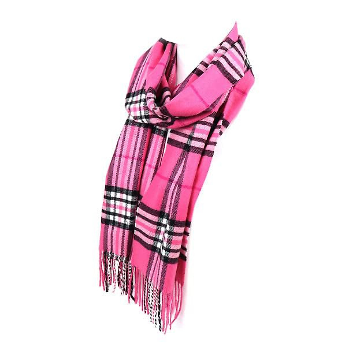 Nollia Fuschia/Pink/Black Plaid Fall/Winter Scarf for Men & Women-Plaid Color Cashmere Feels Acrylic Scarves