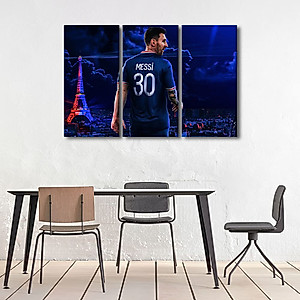 TISHIRON Soccer Superstar Messi PSG Poster Canvas Wall Art Decorative Paintings Sports Theme Design 3 Piece Home Decor Modern Aesthetics Bedroom Gym Decoration Framed Ready to Hang 36x24 in