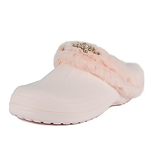 JUICY COUTURE Womens Fur Lined Clogs Indoor Outdoor Mules JC Warm and Fuzzy Shoes with Stylish Crown Emblem -Cora Blush-7
