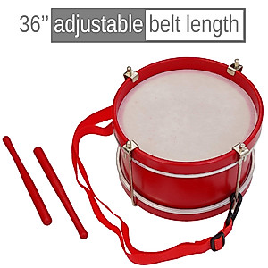 Tunable Marching Drum for Kids - Wooden Frame - Plastic Head, Wood Sticks - Adjustable Strap - 9-inch Snare Drum for Children