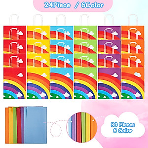 Chrisfall 24 Pcs Party Favors Bags with 30 Pcs Tissue Paper, Kraft Paper Bags with Handles Wrap Goodie Bags for Birthdays, Easter, Weddings, Mother's Day, Baby Showers (Rainbow Pattern)
