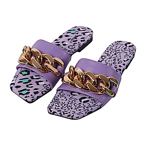 Bravetoshop Womens Flat Slide Sandals Square Open Toe Slippers Cute Slip On Summer Shoes (Purple,7.5 US)