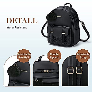 Missnine Mini Backpack for Women Cute Small Backpack Purse With Pompom PU Leather Bookbag Small Casual Daypacks For Ladies