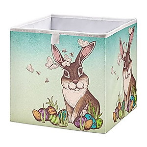 RunningBear Easter Rabbit Storage Basket Storage Bin Square Collapsible Storage Box Clothes Toys Bin Organizer for Home Office Dorm Shelf