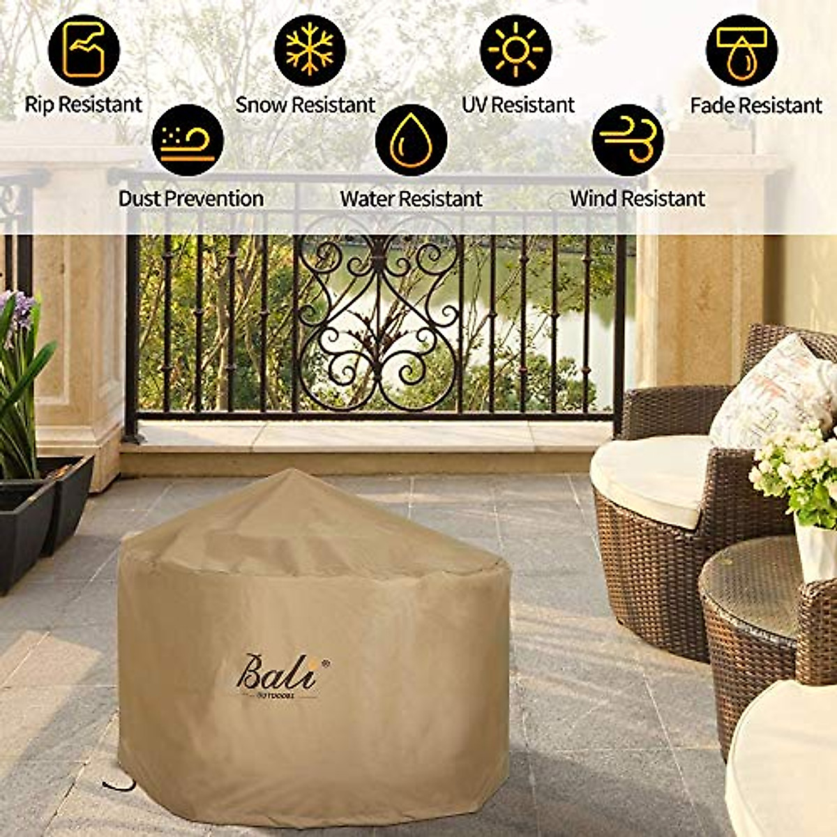 BALI OUTDOORS 32 Inch Fire Pit Round Cover Column, Heavy Duty, Waterproof and Weather Resistant Oxford Fabric Cover, Brown