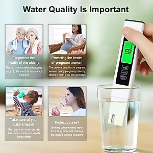 TDS Meter Digital Water Quality Tester,EC Meter & Temperature Meter 4 in 1,for Ro-Rodi System Drinking Water,Water Quality Tester 0-9990 PPM Measuring Range,1 PPM Increments（White）