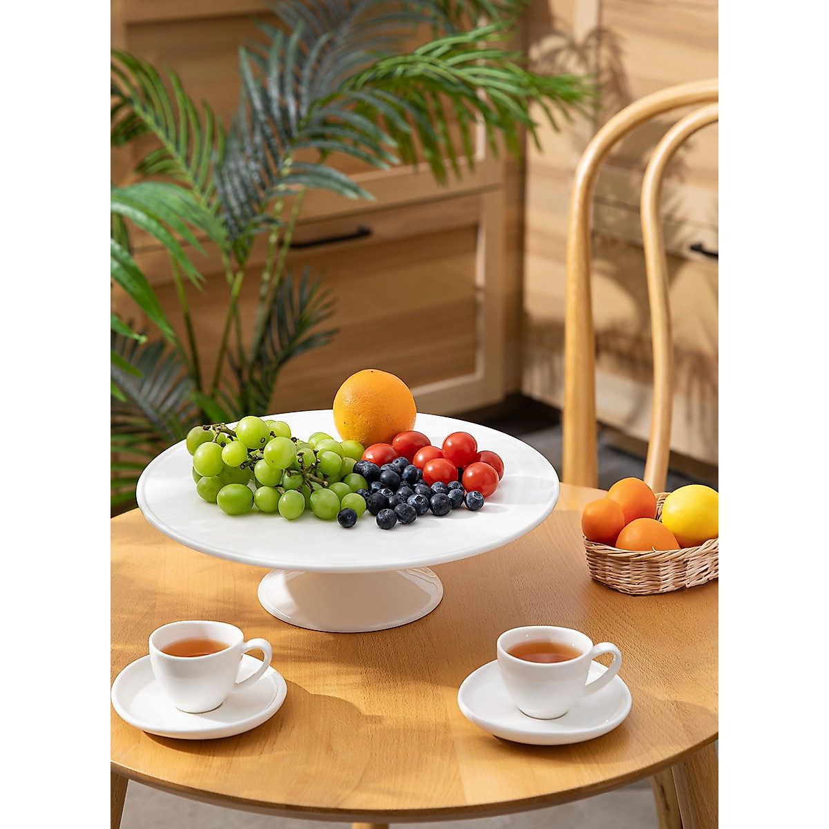 Sweese 12inch Porcelain Cake Stand White + 3 Tiered Foldable Serving Stand White for Brithday Party, Valentine's Day and Events