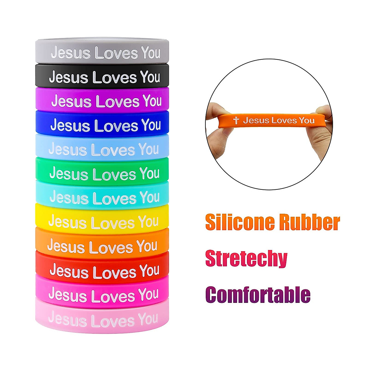 SlocciPro 72pcs Jesus Loves You Silicone Wristbands Rubber Bracelets Colorful Jesus Loves You Silicone Bracelet Christian Rubber Wristbands for kids Novelty Jewelry Party Favors
