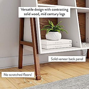 Nathan James 71001 Telos 4-Cube Storage Organizer, White Storage Open Cubby Shelf with Angled Design, Brown/Glossy White