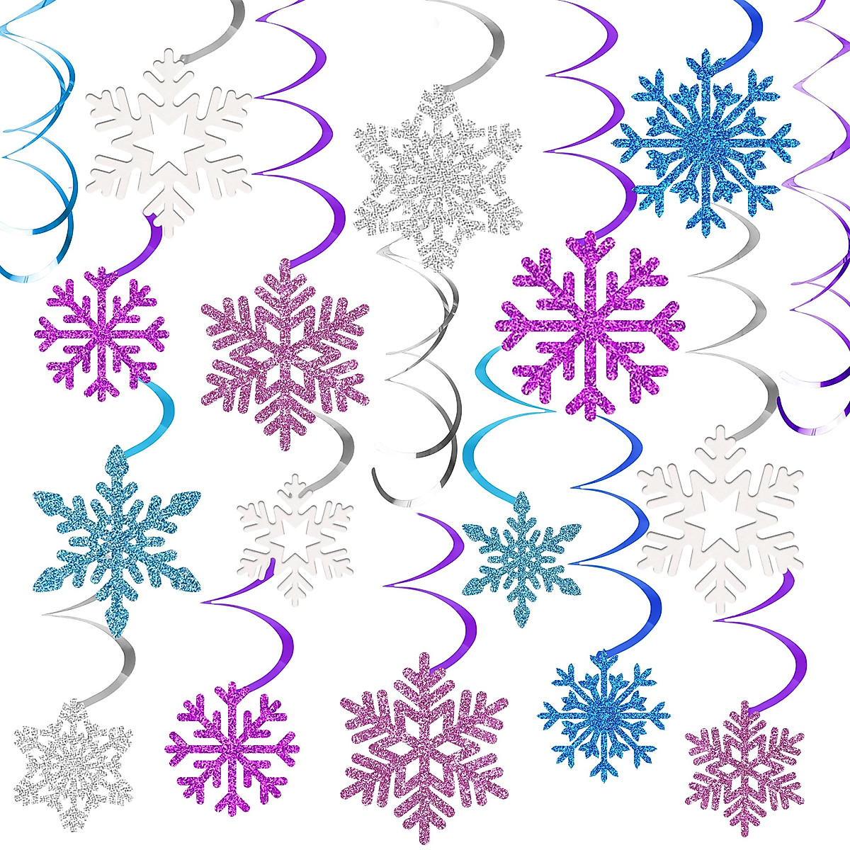 54 PCS Glittery Snowflakes Hanging Swirls Ceiling Streamers Snowflake Hanging Decorations for Winter Wonderland Snowflake Themed Party Decorations Birthday and Christmas Decor