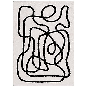 SAFAVIEH Norway Shag Collection Area Rug - 8' x 10', Ivory & Black, Mid-Century Modern Design, Non-Shedding & Easy Care, 1.2-inch Thick Ideal for High Traffic Areas in Living Room, Bedroom (NOR202A)