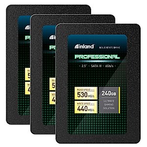INLAND Professional 3 Pack 240GB SSD 3D NAND SATA III 6Gb/s 2.5" 7mm Internal Solid State Drive (3x240GB)