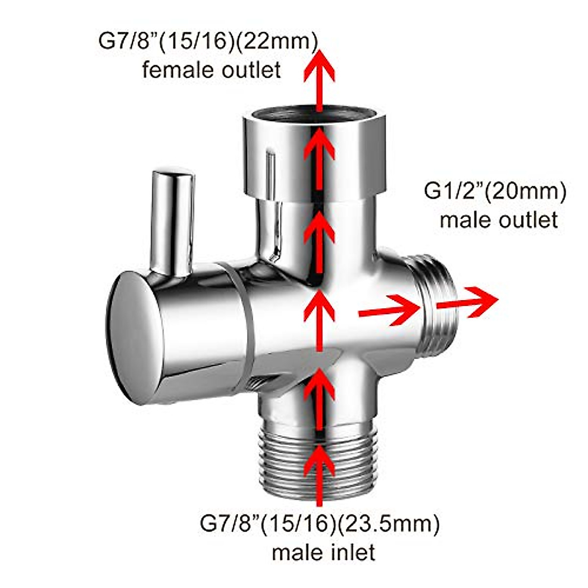 Ciencia Metal T-adapter with Shut-off T Valve, 7/8 or 15/16 and G1/2 3-way Water Tee Connector,for Handheld Toilet Bidet Spray Bathroom,Chrome, DSF006