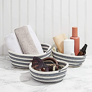 Woven Baskets for Storage, Grey Striped Round Basket (3 Sizes, 3 Pack)