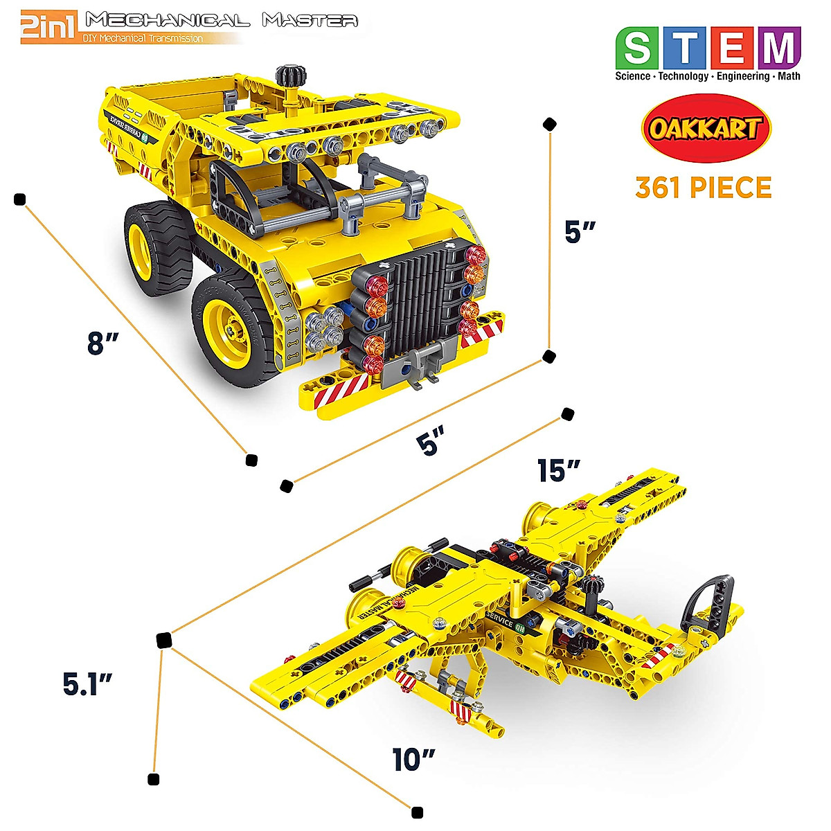 Oakkart STEM Toys Building Sets for Boys 8-12 Build 2in1 Dump Truck or Airplane Construction kit Engineering Sets for Boys STEM Building Set for Kids