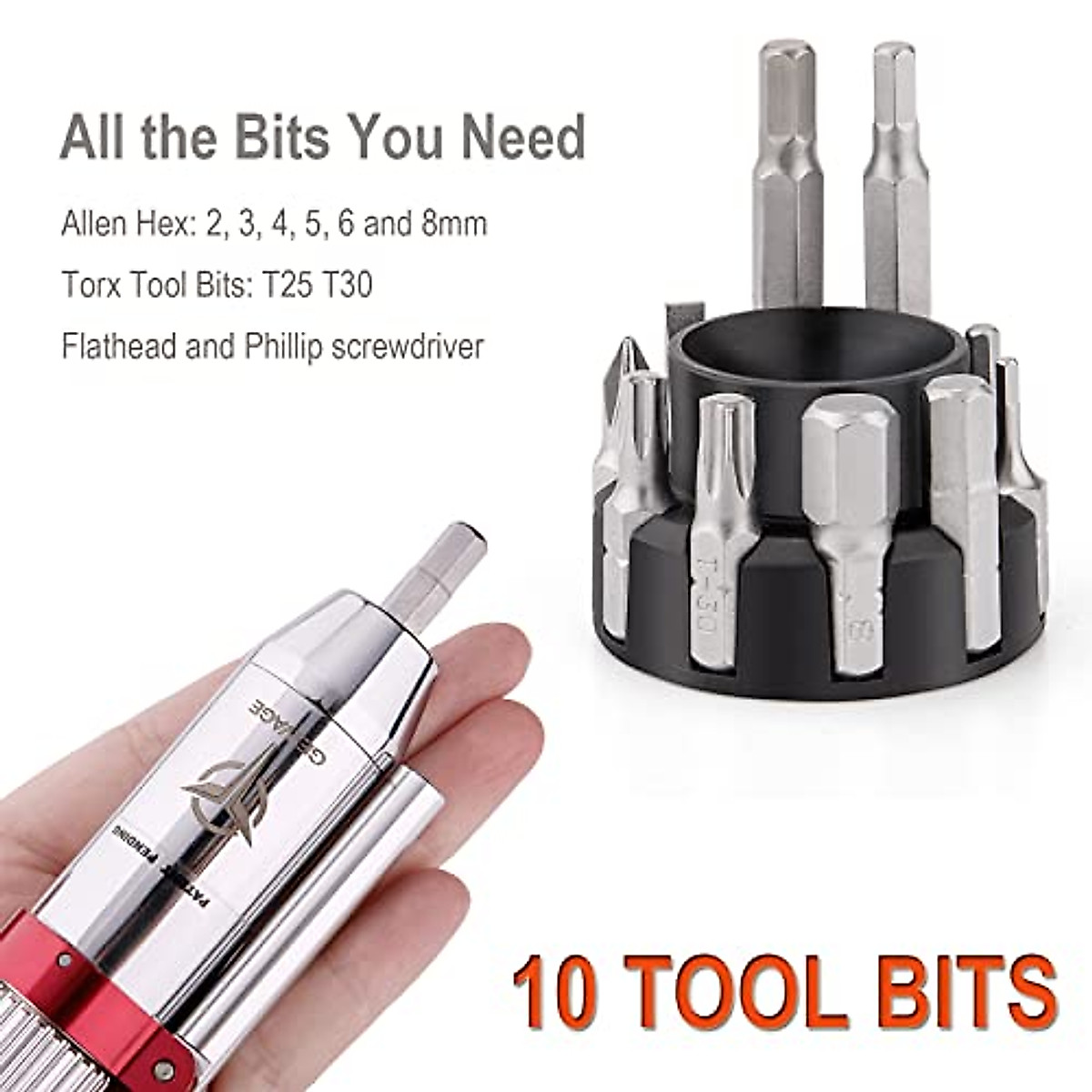 GEWAGE Adjustable Torque Wrench, Aluminum Alloy, 3-10 Nm Range, T-Shape Handle, Includes Allen Wrenches and Screwdrivers