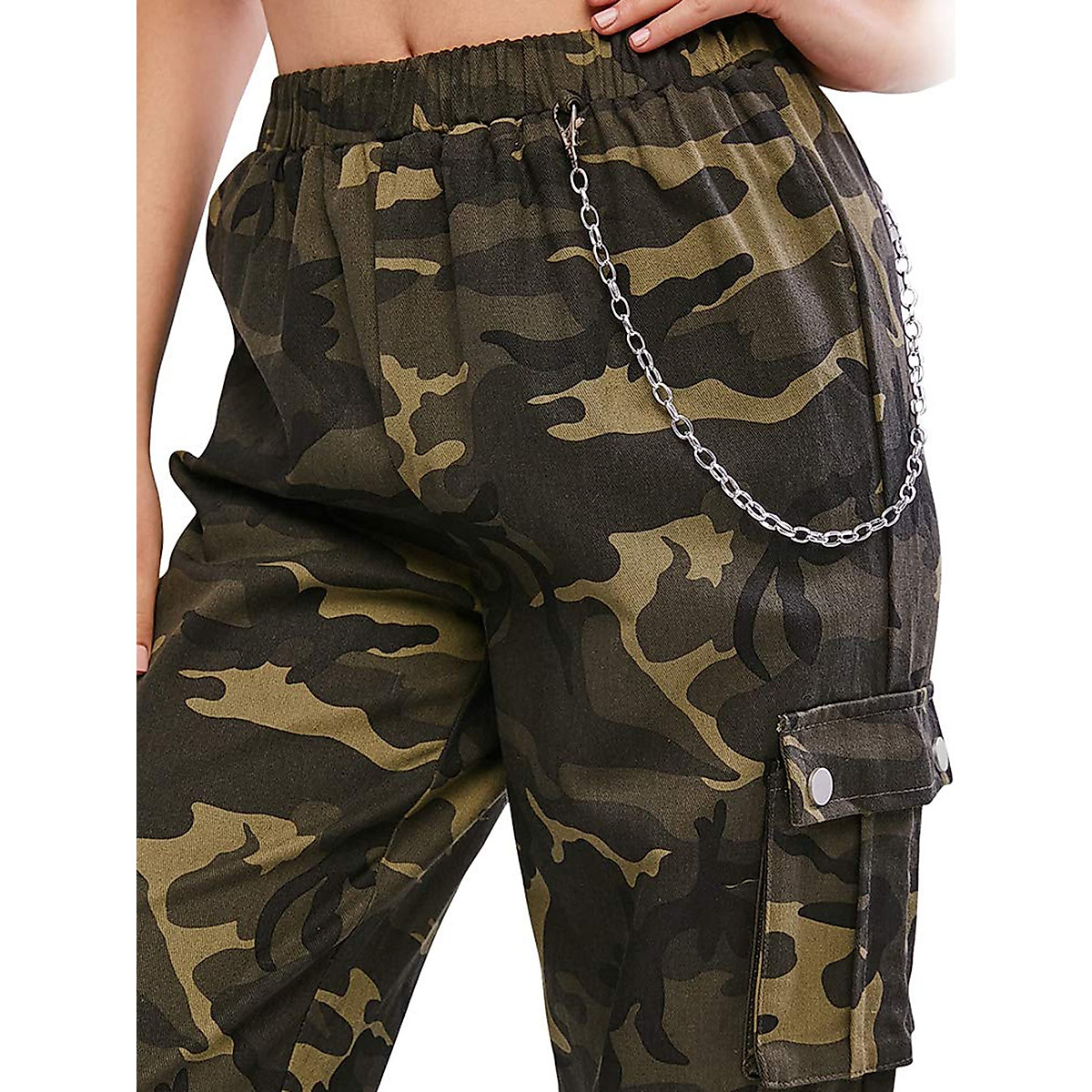 ZAFUL Women's Cargo Pants High Waisted Jogger Pants Camouflage Sweatpants with Chain (3-Camouflage, S)