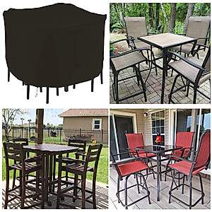 Izzybang Outdoor Bar Height Dining Set Cover for 5 Piece Tall Square Bistro Outdoor Dining Set Waterproof Heavy Duty 76 Inch Square Patio Bar Height Table & Chair Sets Cover