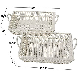 The Novogratz Cotton Handmade Woven Storage Basket with Handles, Set of 2 19", 18"W, White