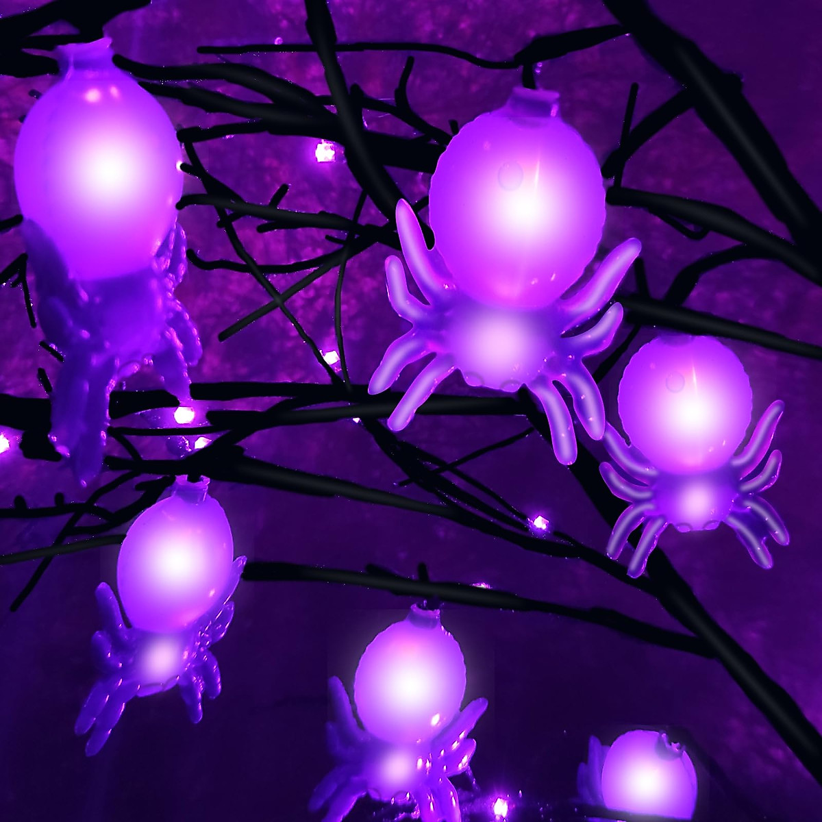 [Timer] 6 Ft Tall Halloween Tree Decorations Black Spooky Tree with 96 LED Purple Lightes and 24 DIY Bats Ornaments Artificial Tree Halloween Decor for Outdoor Indoor Home(4 Ground Stake/Adapter)