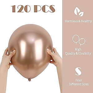 Vividiya Metallic Champagne Gold Balloon -120pcs Balloon Garland Kit 18/12/10/5 Inch Latex Balloons for Birthday Decorations Baby Shower Wedding Party Balloon