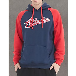 DELUSPTOMAY Mens Atlanta Baseball Team Big Embroidery Hooded Sweatshirt Pullover Casual Hoodie - Navy XL