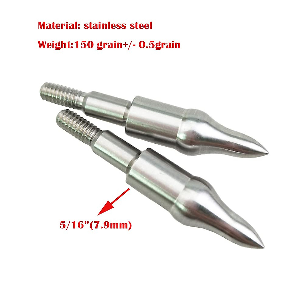 AMEYXGS 12 Pack Archery Field Points 125/150 Grain Stainless Steel Screw in Arrow Tips Target Practice Bullet Points for Hunting Shooting (150 Grain)