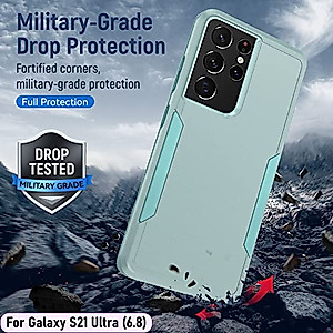 LMDAMZ for Galaxy S21 Ultra 6.8 Inch Double Layer Hybrid Military Grade Rugged Shock Resistant Drop Case with 1 PCS Magnetic Car Mount and 1 PCS HD Tempered Glass Screen Protector (Green)