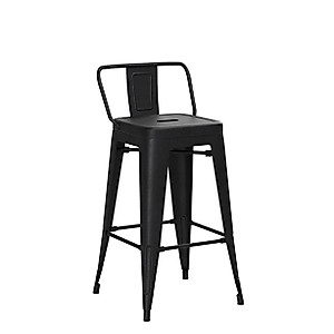 Yongqiang 26 inch Metal Barstools Set of 4 Indoor Outdoor Bar Stools with Back Kitchen Dining Counter Stools Bar Chairs Matte Black