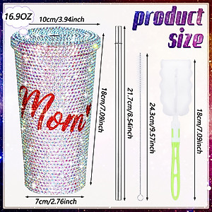 Zubebe Bling Diamond Tumbler Thermal Glitter Water Bottles Mother Gift Mom Stainless Steel Rhinestone Glitter Tumbler Idea with Lid and Straw 6 Pcs Straw Brushes 1 Pcs Cup Brush