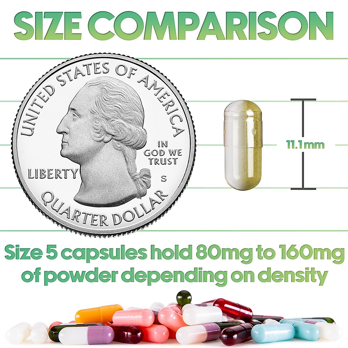 XPRS Nutra Size 5 Empty Capsules - 1000 Count Very Small Empty Gelatin Capsules - Empty Pill Capsules for DIY Capsule Filling - Fillable Pill Capsules Empty Gel Caps (Green/Yellow)
