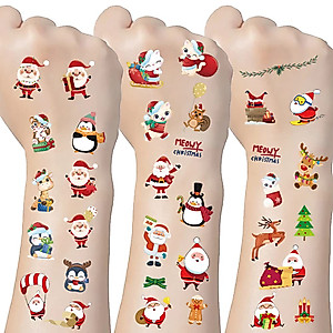 Christmas Temporary Tattoo Santa Claus Kids Tattoo Stickers 116 Pieces Waterproof Reindeer Candy Tree Socks Fake Tattoos Decoration for Girls Christmas Gift Makeup Party Face Body Tattoo Accessories