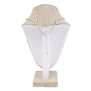 MOOCA Linen Covered Wood Jewelry Display Necklace Chain Jewelry Bust Display Holder Stand, Necklaces Bust Mannequin, 6 3/8 W x 4 1/4 D x 10 H in, Tan Linen