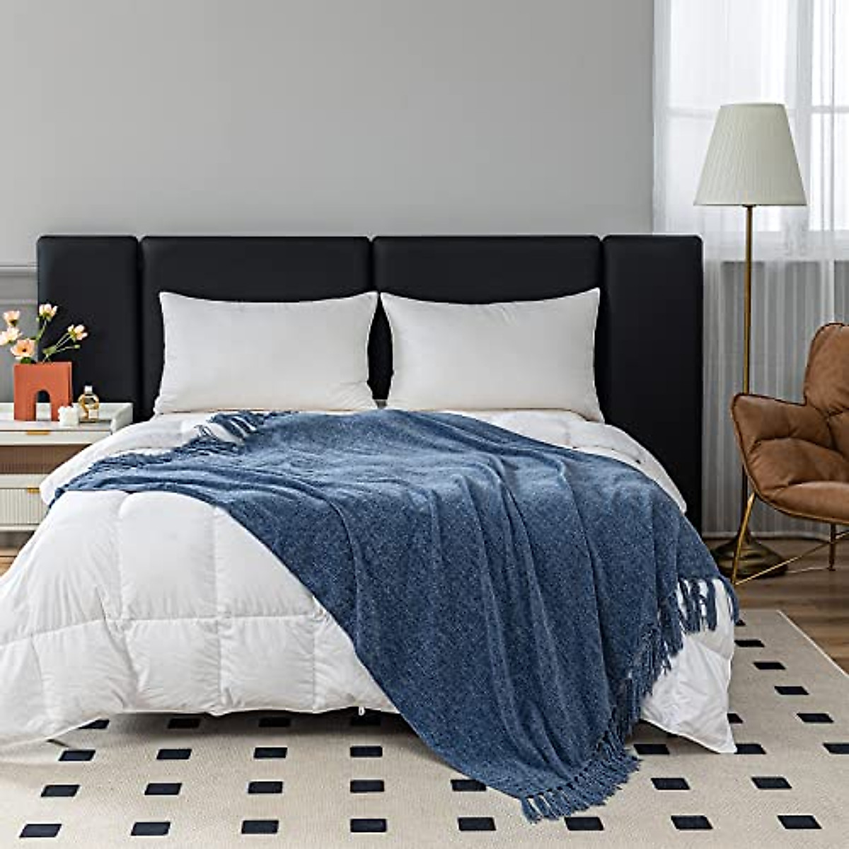 QUILTINA Super Value Fleece Throw Blankets for Couch, Lightweight Bed Blanket with Tassel for All Seasons, Spring/Summer Soft Blanket for Decoration & Outdoor Use (60'' x 50'' Blue)