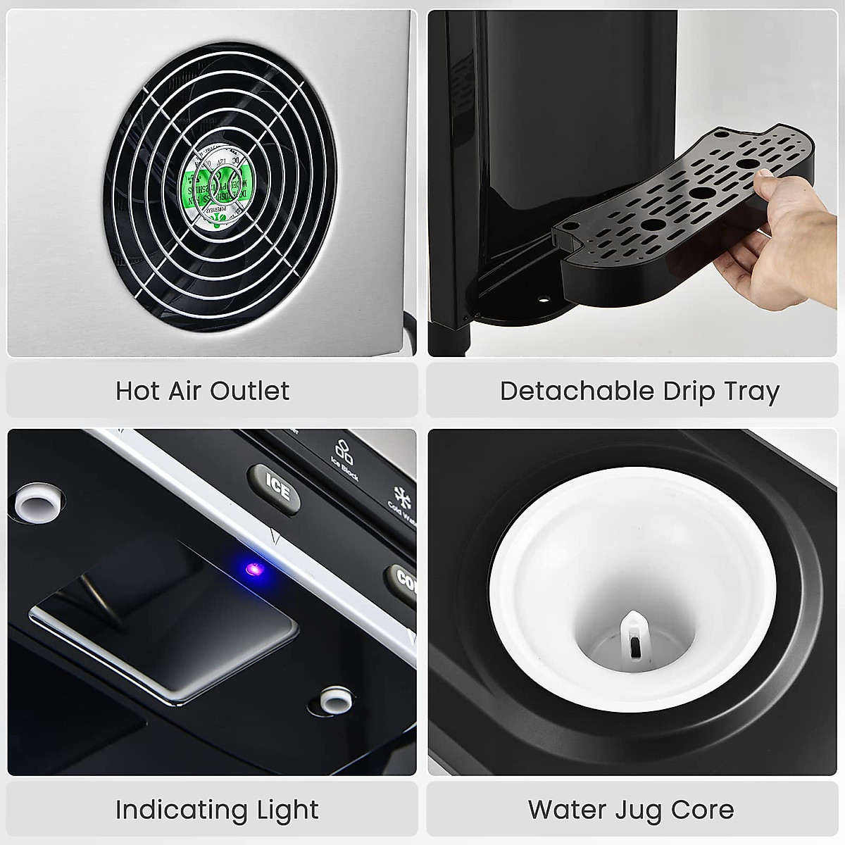 COSTWAY Water Dispenser with Ice Maker, Hold 3-5 Gallon Bottle, 3-in-1 Countertop Top-Loading Hot Cold Water Cooler Machine for Home Office, Safety Lock, 48Lbs/24H, 12 Cubes, 4Lbs Storage Basket