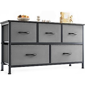 OLIXIS Dresser for Bedroom with 5 Drawers, Wide Chest of Drawers, Fabric Bedroom Dresser with Drawer Organizers, Storage Organizer Unit with Fabric Bins for Closet, Living Room, Hallway, Grey