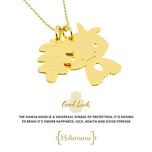 Hollamamma Cow Hamsa Hand 24 Karat Gold Pendant Necklace for Women (24")