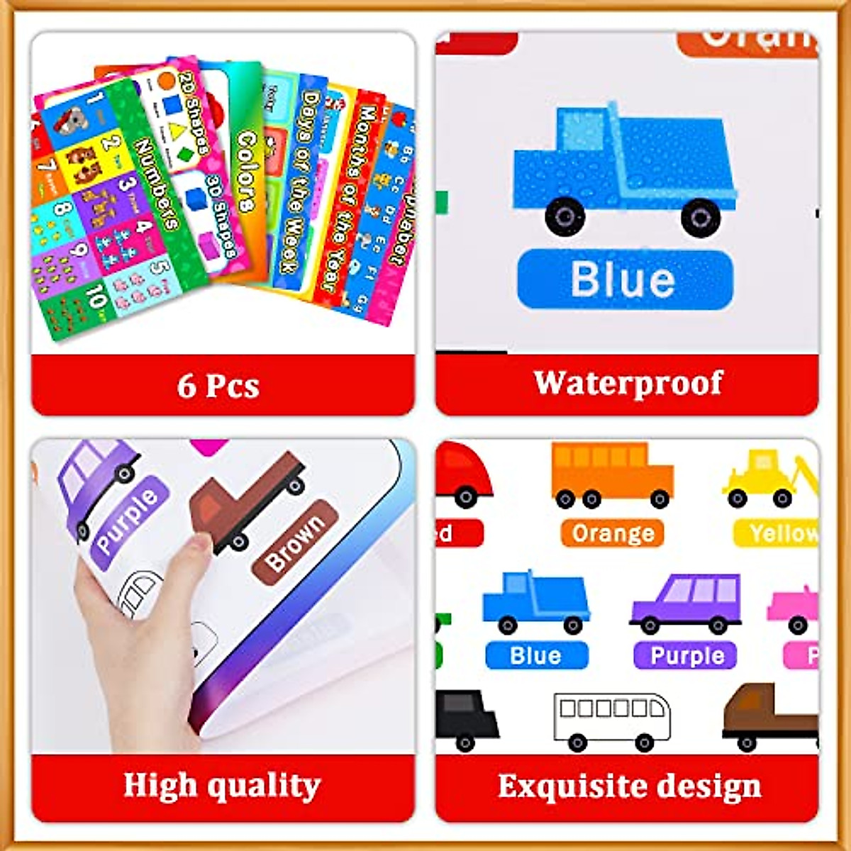 Educational Preschool Placemats for Kids Set of 6 Reusable Plastic Toddler Placemat Non Slip Washable Children Montessori Eat Table Mat for Nursery Homeschool Kindergarten Classroom Dining Table