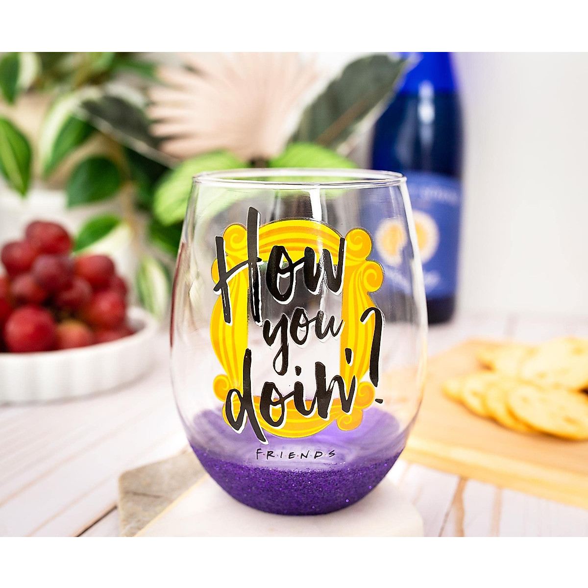 Silver Buffalo Friends How You Doin? Teardrop Stemless Wine Glass | Holds 20 Ounces