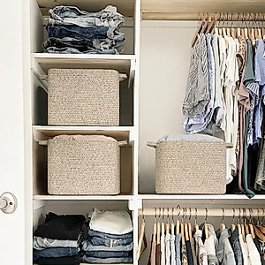 INDRESSME Woven Basket for Blankets, Shelf Basket for Towels, Books, Toy Basket for Baby, Rectangle Storage Basket for Nursery, Brown, 13 x 9.8 x 8.9 inches