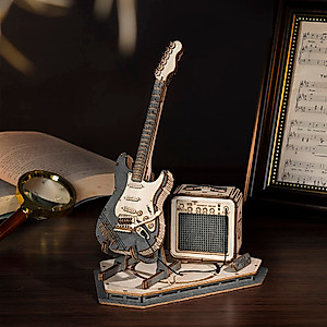 ROBOTIME 3D Puzzle for Kids Wooden Craft Kits DIY Model Guitar Kit to Build Brain Teaser Puzzle Toy Creative Gift for Teens & Adults