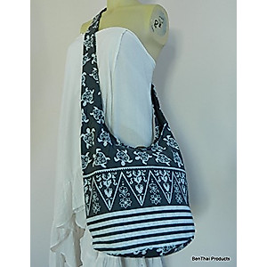 BTP! Turtle Sling Crossbody Shoulder Bag Purse Hippie Hobo Thai Cotton Gypsy Bohemian Large (Grey OW13)