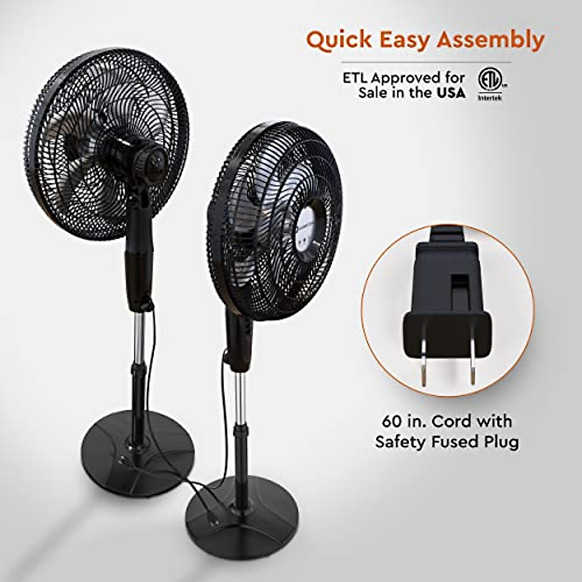 Comfort Zone PowrCurve CZST180BS 18" Stand Fan - 6 Blades, Tri-Curve Grill for Less Noise - 180° Adjustable Tilt, 3-Speed Button Control, Black/Silver
